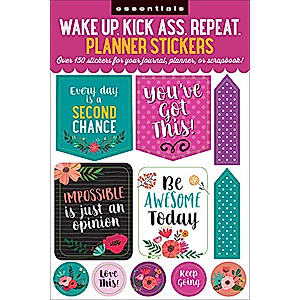 Essentials Planner Stickers -- Wake Up Kick Ass Repeat (Set of 150 Stickers)