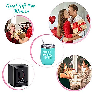GINGPROUS Best Mom Ever Wine Tumbler with Lid and Straw, Christmas Mother's Day Birthday Gifts for Mom Mommy Mother, Stainless Steel Insulated Mom Wine Tumbler with Saying for Women (12 Oz, Mint)