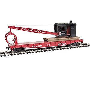 Walthers Trainline HO Scale Model Flatcar with Logging Crane - Canadian Pacific 304860, Red, Black, Multimark Logo