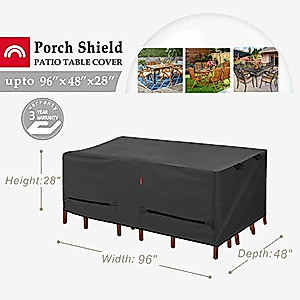 Porch Shield Patio Table Cover - Waterproof Outdoor Dining Table and Chairs Furniture Set Cover Rectangular - 96 x 48 inch, Black