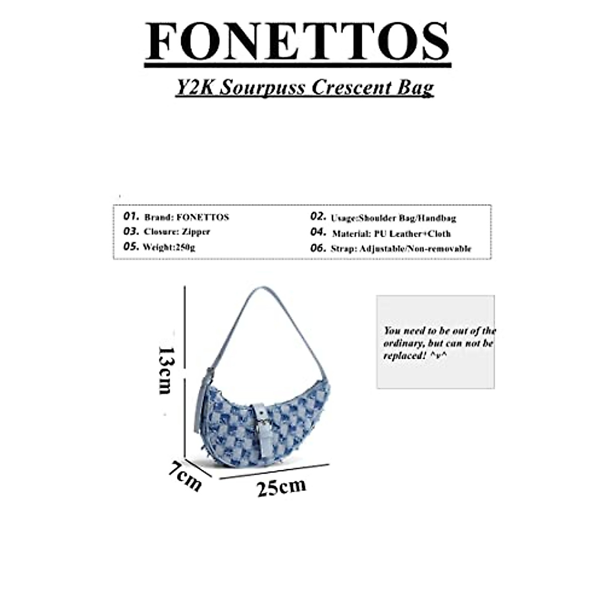 FONETTOS Y2K Saddle Hobo Bag, Women Shoulder Purse Moon Bag Handbag Fashion for Girls