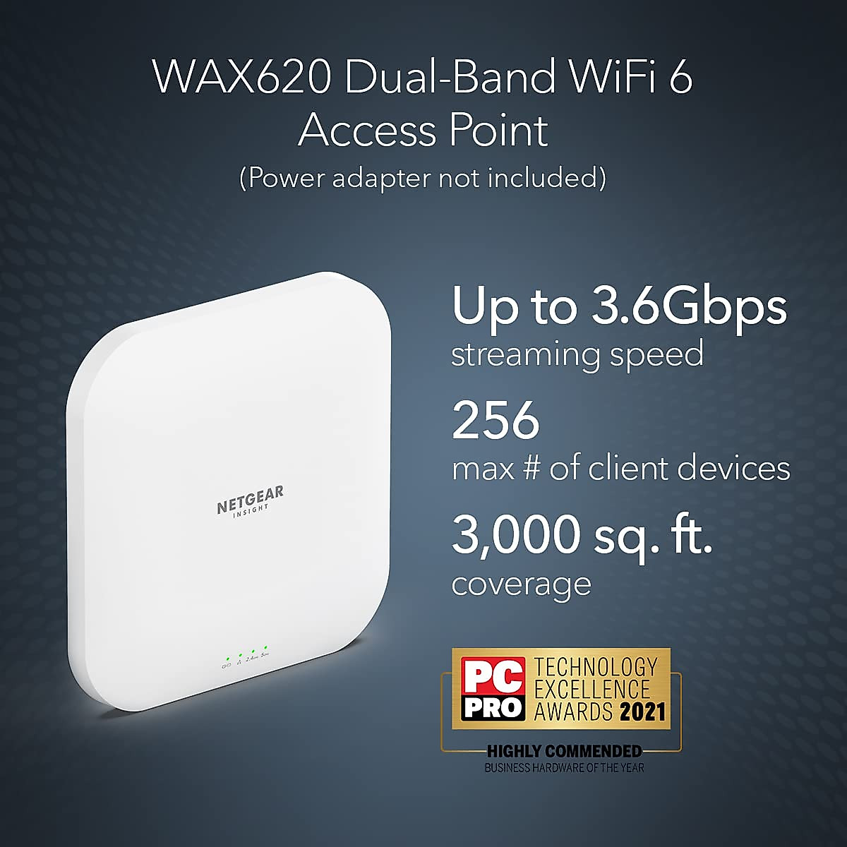 NETGEAR Cloud Managed Wireless Access Point (WAX620) - WiFi 6 Dual-Band AX3600 Speed | Up to 256 Client Devices | 802.11ax | Insight Remote Management | PoE+ Powered or AC Adapter (not Included)