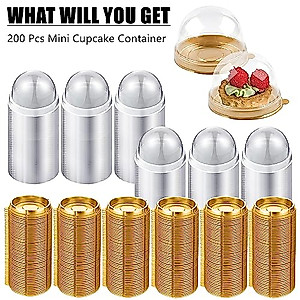 RHBLME 200 Pack Mini Bundt Cake Containers, Clear Plastic Mini Cake Boxes with Dome Lids Mini Cupcake Boxes, Dome Muffin Single Container for Cookies Cheesecake Mooncake Desserts