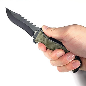 S-TEC Fixed Blade Hunting Knife Rambo I 4.5" Stainless Steel Blade I Rubber Handle I w/Plastic Sheath I Hunting I Camping I Outdoor I (Black Blade)