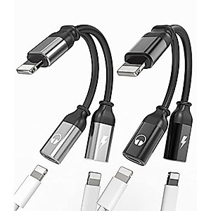 Headphone Adapter for iPhone Dual Lightning(2pack) Adaptador para Apple Splitter Audio and Charge Cord Charger Earphone 2 in 1 Dongle Jack Earbud Cable Phone 13 12 11 Pro Max Mini Xs Se 7 X Xr 8 Plus