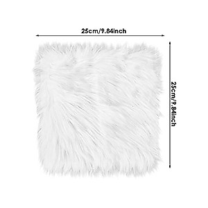 Molain 25 cm Small Rugs Fluffy Faux Fur Chair Pad Cover Rug Fuzzy Cushion Photography Props Background Nail Mat Carpet Christmas Party Decorative Home Living Room Sofa Bedroom Floor (White Square)