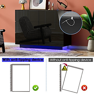 Anbuy LED 6 Drawer Dresser, Modern Dresser with High Gloss Drawers Dual Chest of Drawers Black Dresser for Bedroom with Lights (Black)