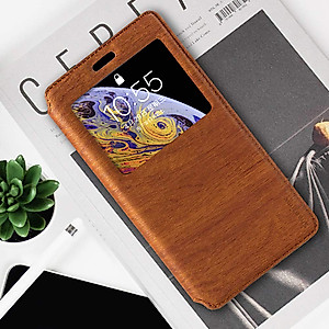 for Gigaset GS5 Case, Wood Grain Leather Case with Card Holder and Window, Magnetic Flip Cover for Gigaset GS5 Lite (6.3”)