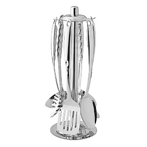 BergHOFF Essentials 18/10 Stainless Steel 7Pc Cooking Utensil Set, Convenient Storage Rack, Hanging Loop, Indoor Outdoor Use, Hollow Handle