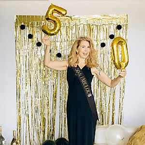 Black Gold 50 & Fabulous Sash & Rhinestone Tiara Set, 50th Birthday Gifts for Women, Birthday Sash/Tiara for Women's 50th Birthday Party Decoration (Black 50th)