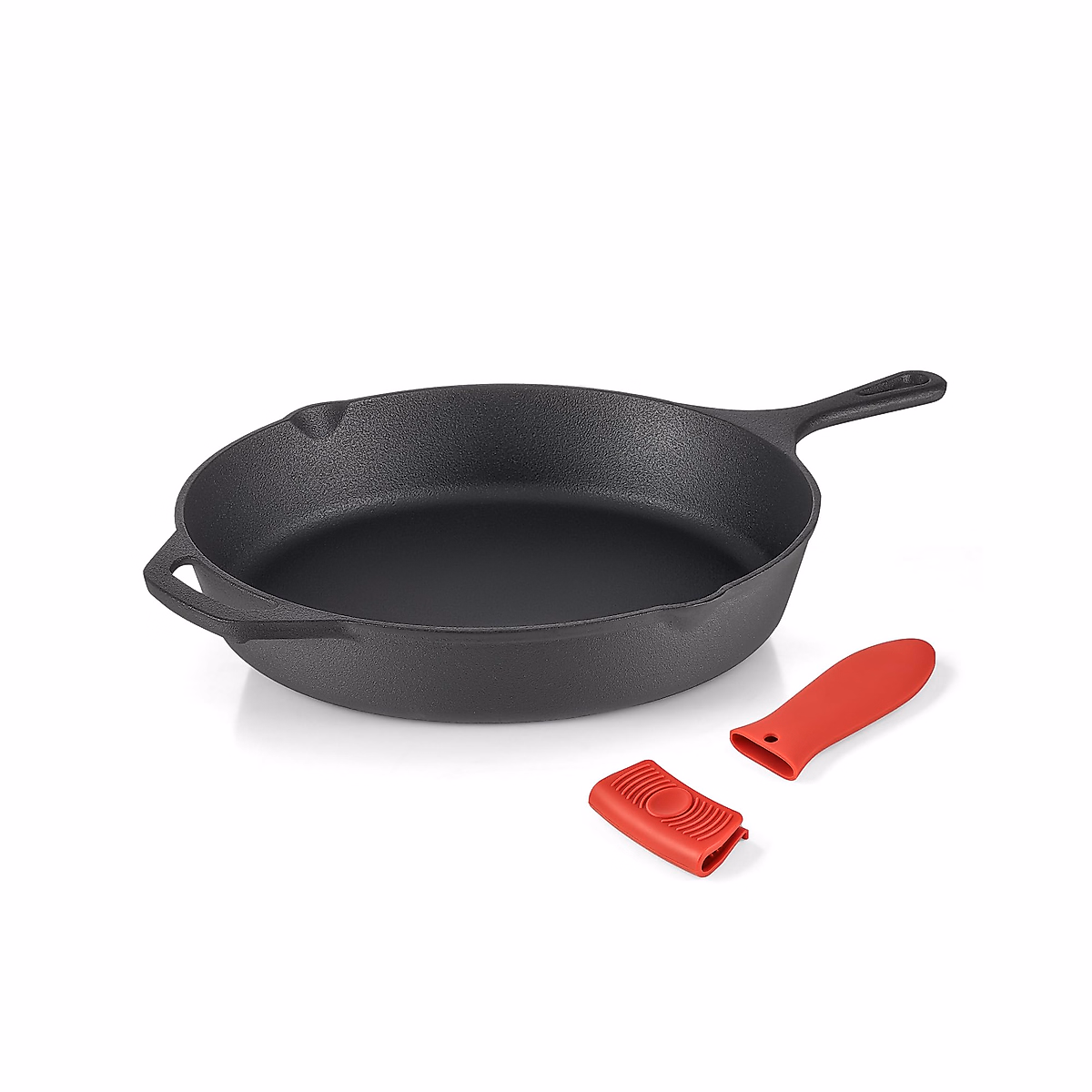 DARTMOOR Pre-Seasoned Cast Iron Skillet, 12 in Cast Iron Frying Pan with Handle, Protective Covers, & Pour Spouts, Safe Grill Cookware with Non-Stick Surface, Cast Iron Pan for Indoor & Outdoor Use