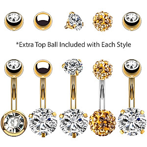 BodyJ4You 5PC Belly Button Rings Set - 14G - Goldtone Surgical Stainless Steel - Shiny CZ Crystals - Clear Disco Ball - Replacement Extra Pack - Women Body Piercing Jewelry