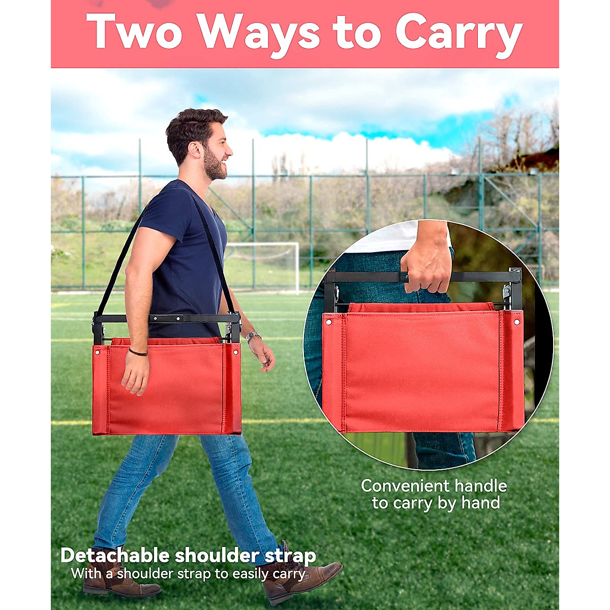 Ohuhu Stadium Seats with Back Support Bleacher Chairs with Backrest Portable Bleacher Seat with Shoulder Straps and Hook for Sports Events Baseball Soccer Kayak Boat, Red