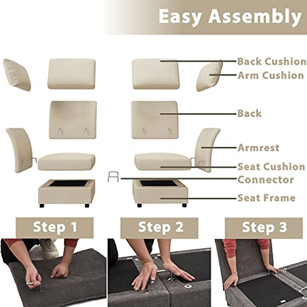 AMERLIFE Sectional Sofa, Modular Sectional Couch with Ottomans- 4 Seat Sofa Couch for Living Room, Convertible U Shaped Couch with Chaise, W57 xD54 xH37 Beige Loveseat