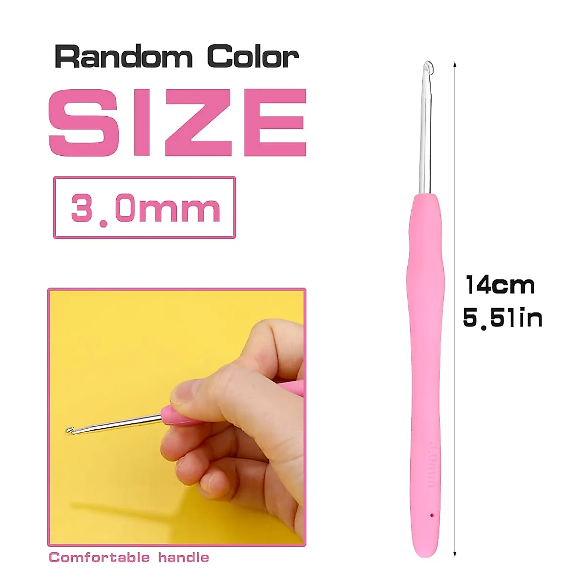 3 mm Crochet Hook, Ergonomic Handle for Arthritic Hands, Extra Long  Knitting Needles for Beginners and Crocheting Yarn (3 mm)
