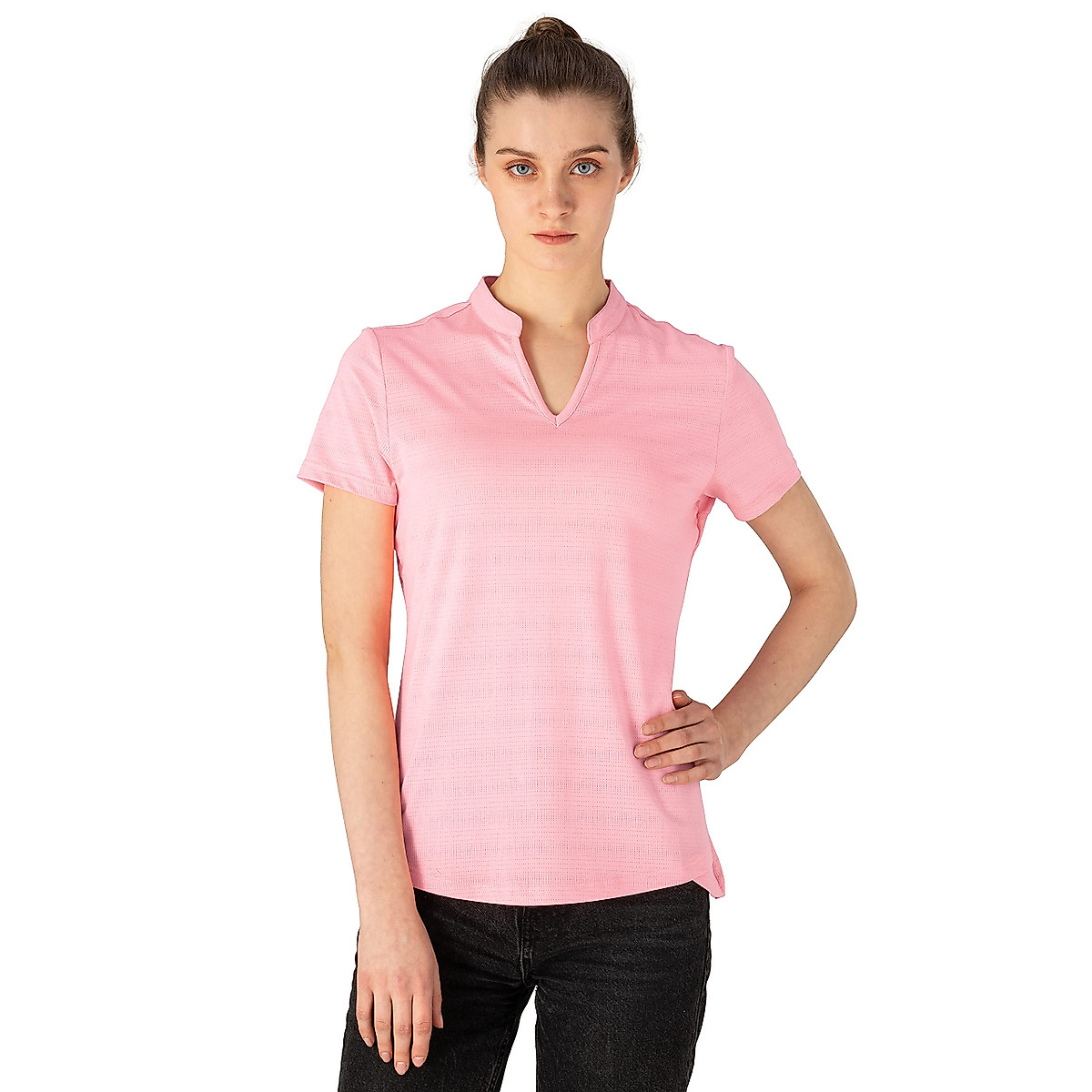 YSENTO Women's Polo Shirts Short Sleeve Quick Dry Moisture Wicking V Neck Golf Shirts Light PurpleL