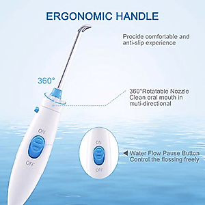 TUREWELL Water Flossing Oral Irrigator, 600ML Dental Water Teeth Cleaner 10 Adjustable Pressure, Electric Dental Oral Flosser for Teeth/Braces, 8 Water Jet Tips for Family (White)