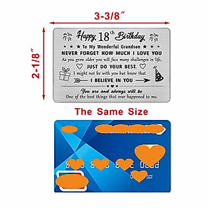 FALOGIJE 18th Birthday Card Gifts for Grandson, Birthday Gifts for 18 Year Old Grandson, Engraved Metal Wallet Card
