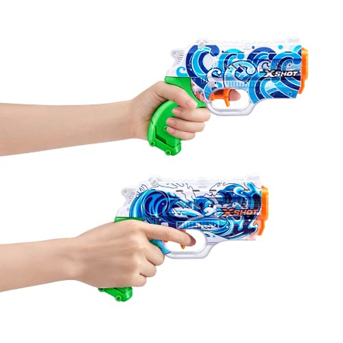 X-Shot Water Fast-Fill Skins Nano (4 Pack) by ZURU Refresh Watergun, XShot Water Toys, 4 Blasters Total, Fills with Water in just 1 Second! (Hydra, Waves, White Flame, Emerald Flame)