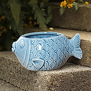 Yardwe Lovely Succulent Statue Sky Office Holder Desktop Planting Hole Home with Garden Bonsai Plants Ceramic Pots Pen Container Mini Cute Fish Flowerpot Table Indoor Herb for Shape