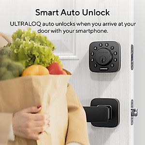 ULTRALOQ U-Bolt Smart Lock with Bridge WiFi Adaptor, 5-in-1 Keyless Entry Door Lock with WiFi, Bluetooth and Keypad, Smart Door Lock Front Door - Black