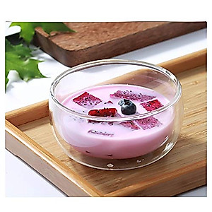 GracesDawn high temperature resistant double layer glass bowl borosilicate heat-resistant glass tableware transparent fruit salad bowl (300ml double bowl)