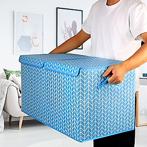 Mayniu Extra-Large Toy Box Chest 30"x 16" x 16", Collapsible Sturdy Toy Storage Bins Boxes Baskets for Boys, Girls, Nursery, Playroom, Closet, Bedroom and Office(Blue)