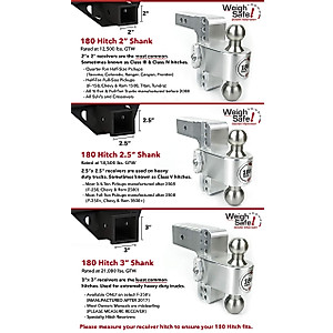 Weigh Safe Adjustable Trailer Hitch Ball Mount - 6" Adjustable Drop Hitch for 3" Receiver - Premium Heavy Duty Aluminum Trailer Tow Hitch w/ Chrome Plated Tow Balls (2" & 2 5/16") - 21,000 GTW