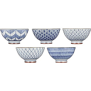 Saikai Pottery 19541 Picture Change Rice Bowl, Old Dyed, Blue, 10.1 fl oz (300 ml)