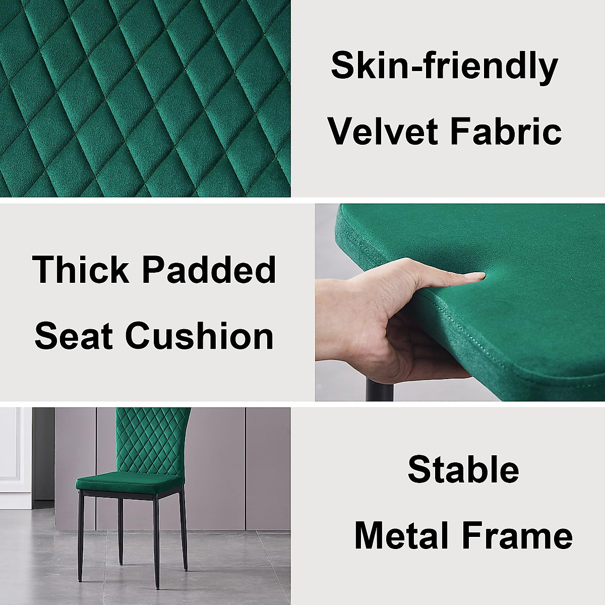 FENZARD Set of 6 Living Room Chairs Dining Chairs with Velvet, High Back, Metal Frame and Modern Lattice Design for Living Room, Dining Room,Green