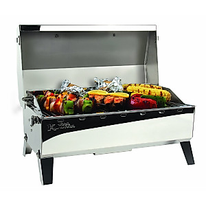 Kuuma "Kuuma Premium Stainless Steel Mountable Charcoal Grill w/Inner Lid Liner by Camco -Compact Portable Size Perfect for Boats, Tailgating and More - Stow N Go 160"" (58110)", silver