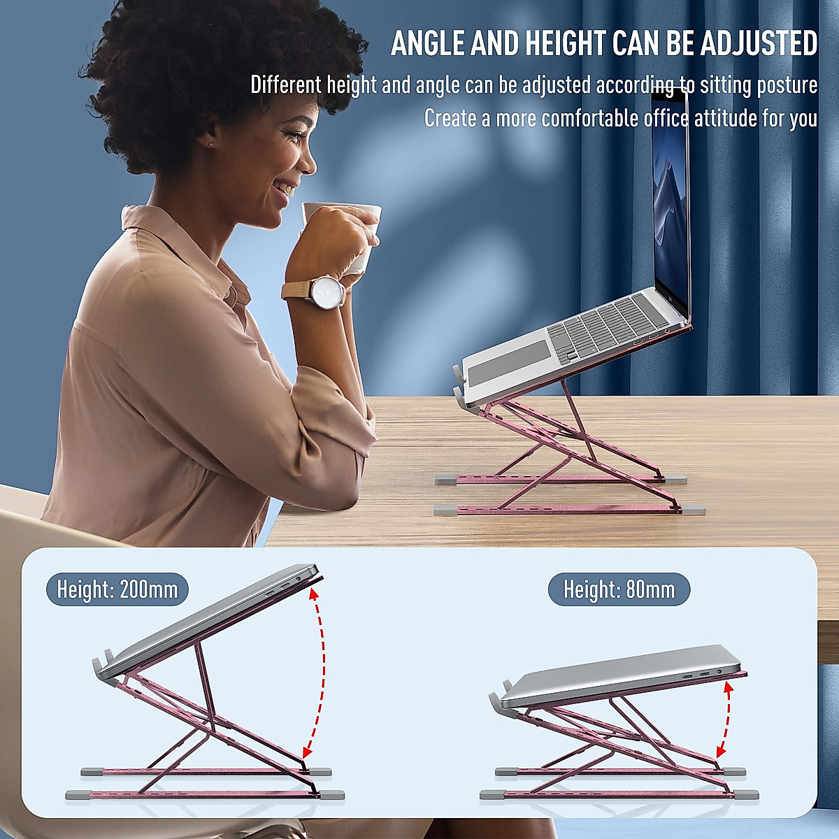 VAJUN Laptop Stand for Desk, Multi-Angle Adjustable Aluminum Portable Laptop Stand, Ergonomic Laptops Elevator for Desk, Metal Holder Compatible with 10 to 15.6 Inches Notebook Computer, Silve