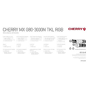 CHERRY G80-3000N RGB TKL, French layout, AZERTY keyboard, wired keyboard, mechanical gaming keyboard, MX SILENT RED SWITCHES, black