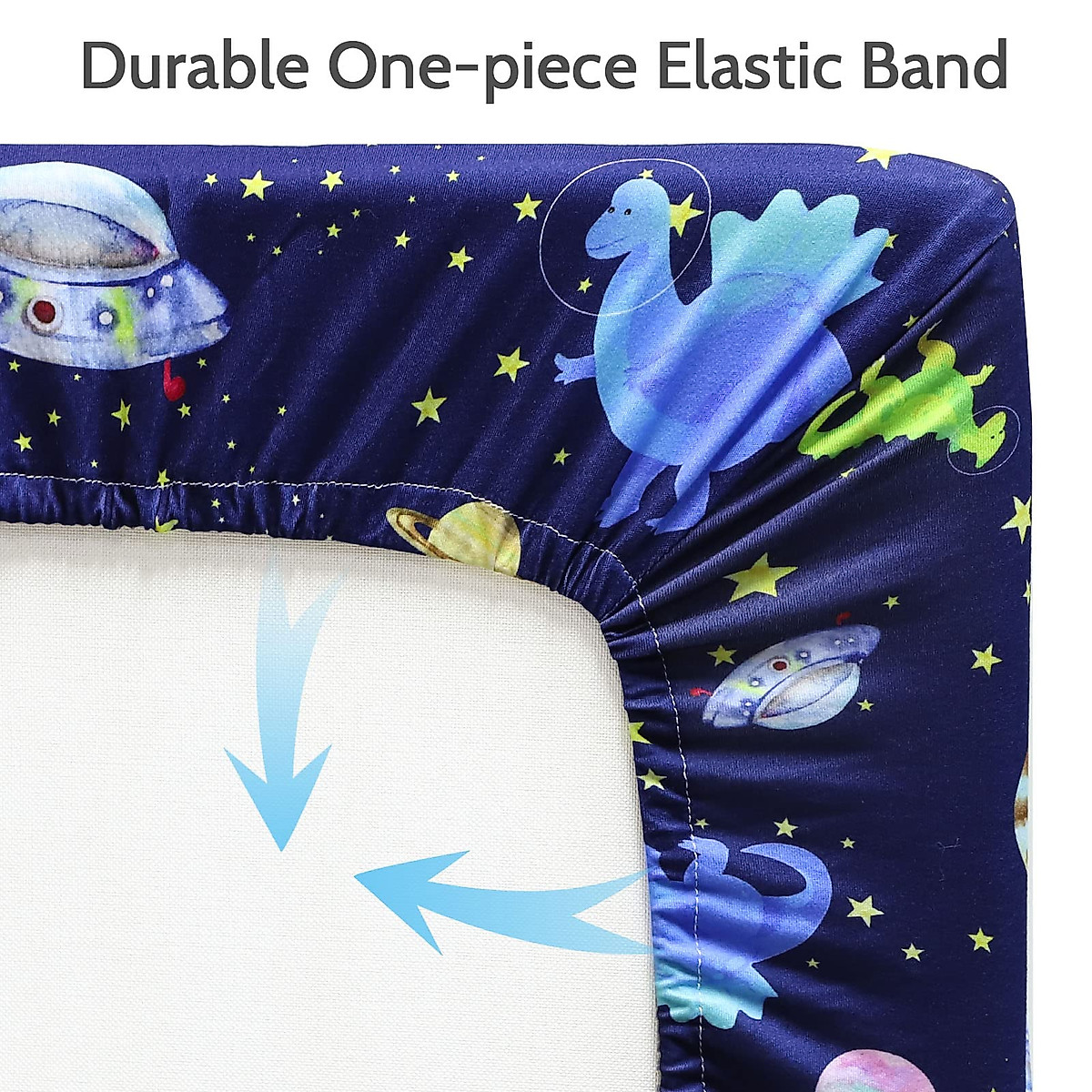 GFU Baby Crib Sheet for Boy, Super Soft Fitted Crib Sheet for Standard Crib and Toddler Mattresses, 52×28 Inch (Dinosaur&Space)