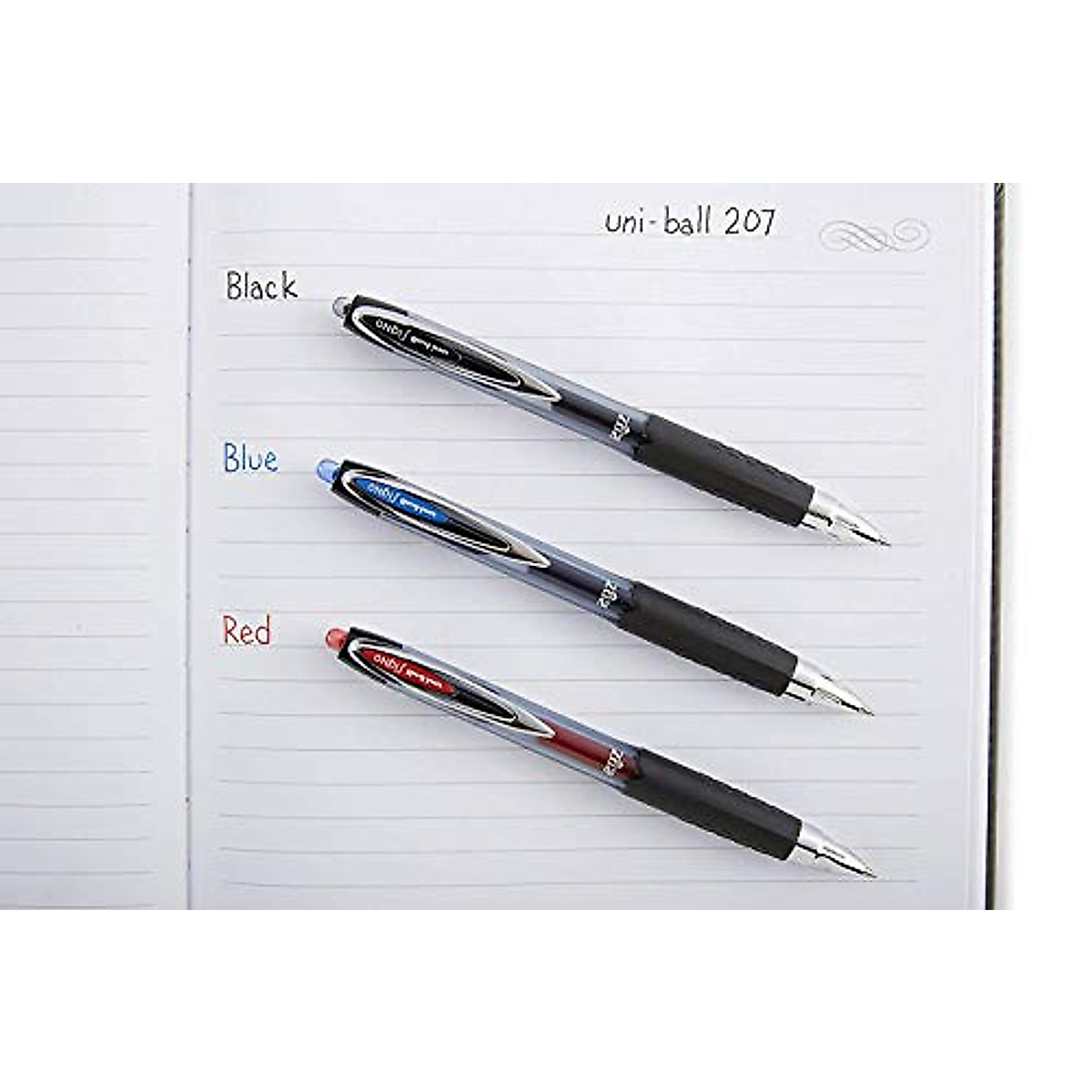 uni-Ball Signo Gel 207 Retractable Gel Pens, Medium Point, 0.7 mm, Clear Barrels, Black Ink, Pack of 12, Packing may Vary.
