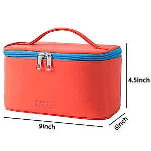 Makeup Bag Portable Travel Cosmetic Bag for Women, Beauty Zipper Makeup Organizer PU Leather Washable Waterproof (Red)
