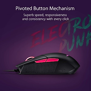 ASUS ROG Strix Impact II Electro Punk is an ambidextrous, Ergonomic Gaming Mouse Featuring 6,200 dpi Optical Sensor, Lightweight Design and Aura Sync RGB Lighting