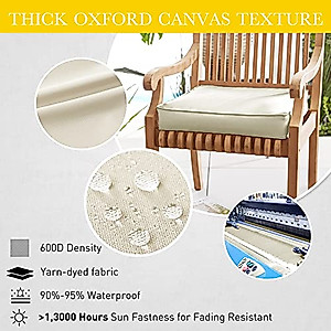 NICETOWN 2 Pack Outdoor Cushion Covers for Patio Furniture with Zipper, Waterproof Outdoor Cushion Slipcovers Fade Resistant with 4 Click-on Straps, Beige, 24 x 24 x 4 inch, Covers Only