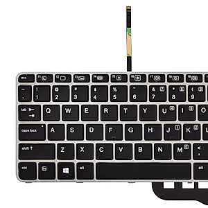 SUNMALL Replacement Keyboard with Backlit No Trackpoint Compatible with HP EliteBook 725 G3 725 G4 820 G3 820 G4 828 G4 with Silver Frame US Layout
