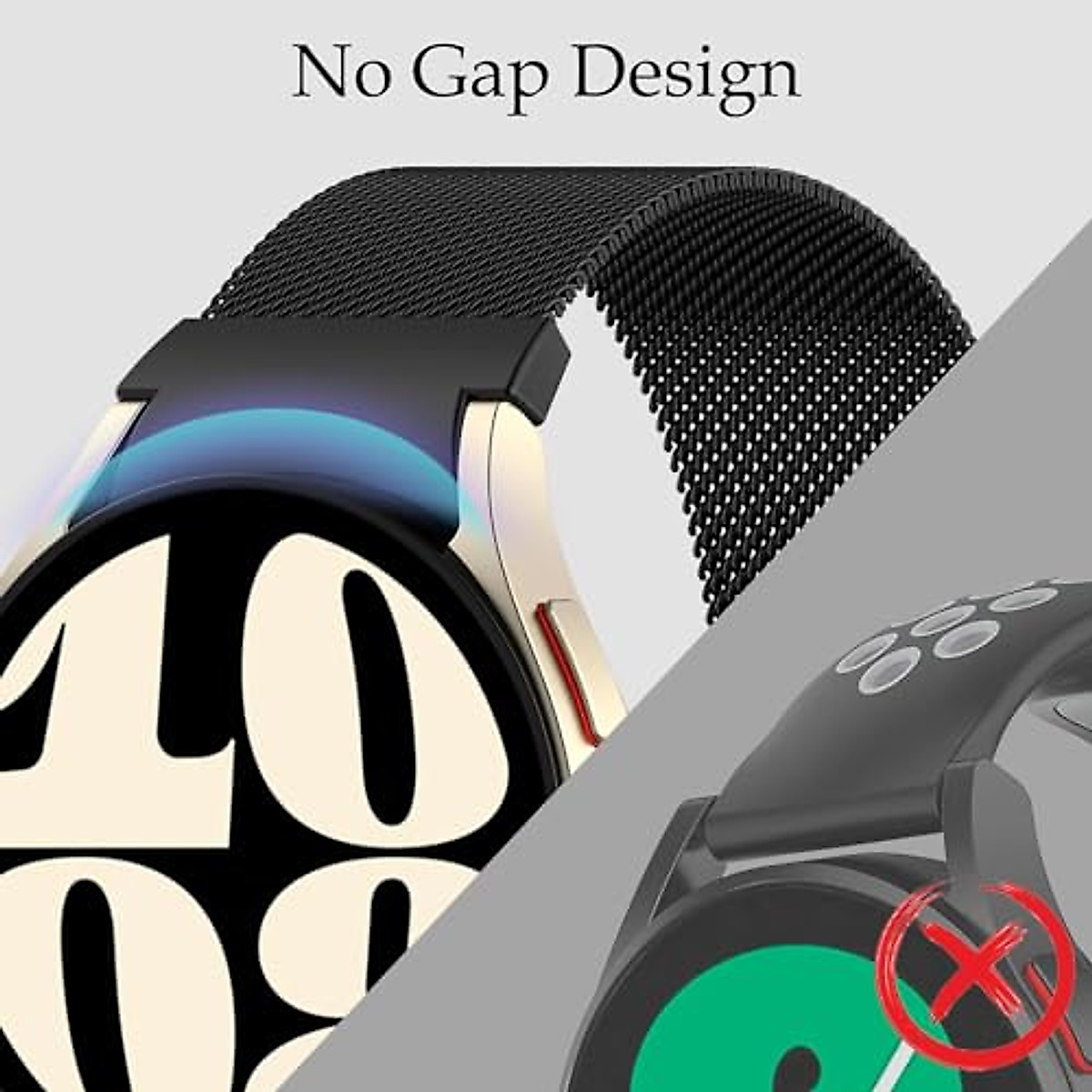 One Click No Gap Metal Band for Samsung Galaxy Watch 6 band 40mm 44mm Women Men,Galaxy Watch 6 Classic Band 47/43mm, Stainless Steel Magnetic strap for Galaxy Watch 5 4 band/5Pro/Watch 4 Classic (black)