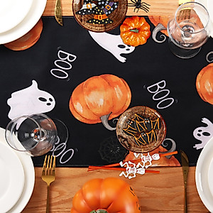 Halloween Table Runner Ghost Pumpkins Halloween Runners Home Kitchen Dining Table Decorations Seasonal Holiday Table Runner for Indoor Outdoor Party Decor 14x72 Inch, Black