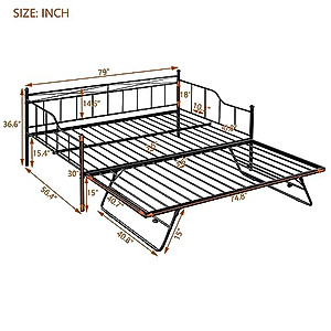 SYING88 Full Size Daybed with Trundle Heavy-Duty Metal Day Bed Frame Portable Folding Trundle with Twin Size Adjustable Trundle Beds for Living Room Bedroom Kids Teens Adults (Black)