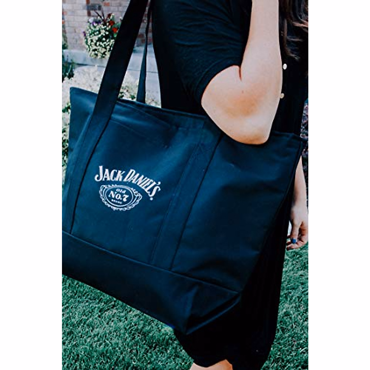 Jack Daniel's Classic Boat Tote – Box Stitched Logo on Front – 25.5” Long Handles – Large Outside Pocket with Zippered Inner Pocket
