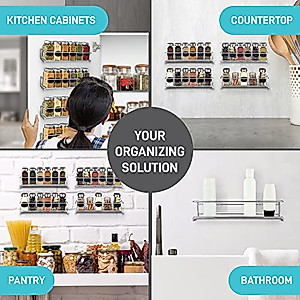 Ultimate Hostess Spice Rack Wall Mount - Spice Organizer for Cabinet, Pantry, and Tiny Kitchen - Space-Saving Hanging Spice Rack - Wall Spice Rack - Screw or Adhesive Spice Rack, 4-Tier, Fit 24 Jars