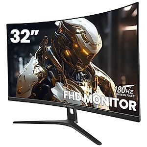CRUA 32" 144Hz/180Hz Curved Gaming Monitor,1800R Display,1ms(GTG) Response Time, Full HD 1080P for Computer Monitors, Laptop, Auto Support Freesync and Low Motion Blur, DP, HDMI Port-Black