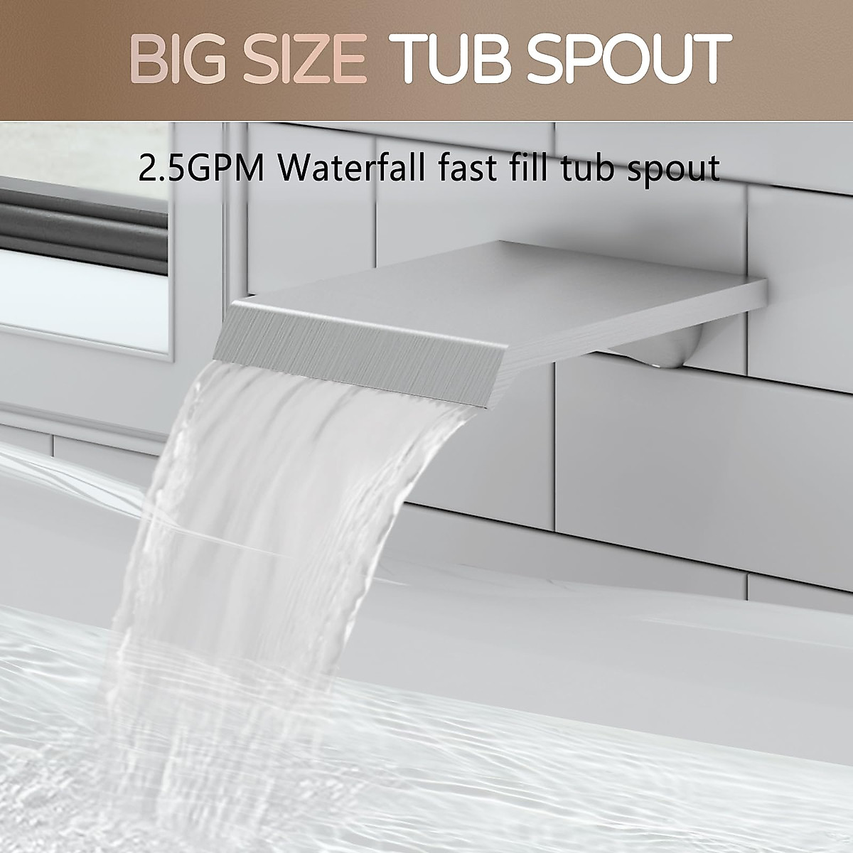 HomGoo Shower System with Tub Spout, Wall Mounted Tub Shower Faucet Set for Bathroom with High Pressure 10'' Rain Shower Head and Handheld Shower head Set, Brushed Nickel