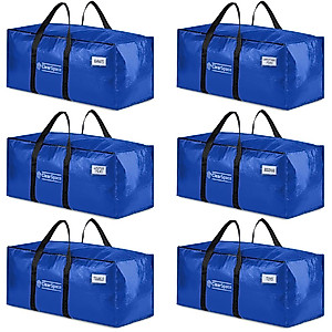 ClearSpace Heavy Duty Moving Bags or Storage Bag – Large Moving Boxes with Backpack Straps, Zippers & Handles – Perfect for Moving, College Dorm, Traveling, Camping, Christmas Decorations, 6 Pack