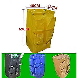 E-House Replacement Janitorial Cart Bag, Waterproof High Capacity Thickened Housekeeping Commercial Janitorial Cleaning Cart Bag, 16 x 11 x 27inches (Yellow with 5Pockets)