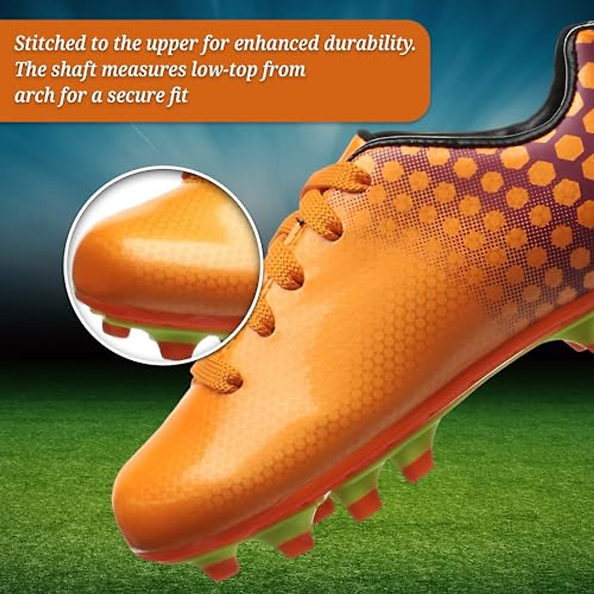 Vizari Palomar Firm Ground Soccer Shoes for Boys and Girls | Durable Synthetic Youth Soccer Cleats with Cushioned Sole for Stability | Secure Fit Kids Cleats with Padded Heel Orange/Purple