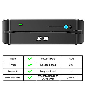 X6 BT Bluetooth Magnetic VIP Card Reader Writer USB 3 Tracks Swipe Encoder [Upgraded Version]